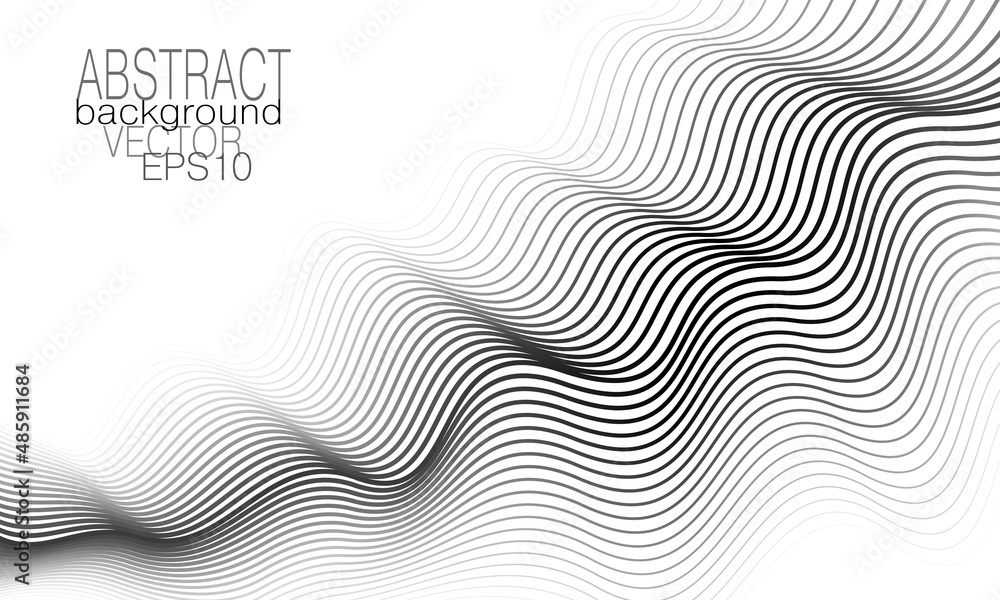 Monochrome flowing wave concept. Black, gray wavy lines, thin curves ...
