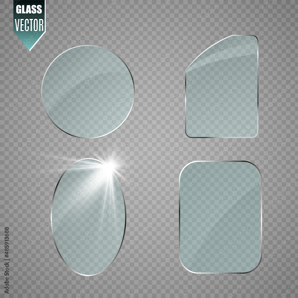 Vector glass banners on transparent background.Empty transparent glass ...