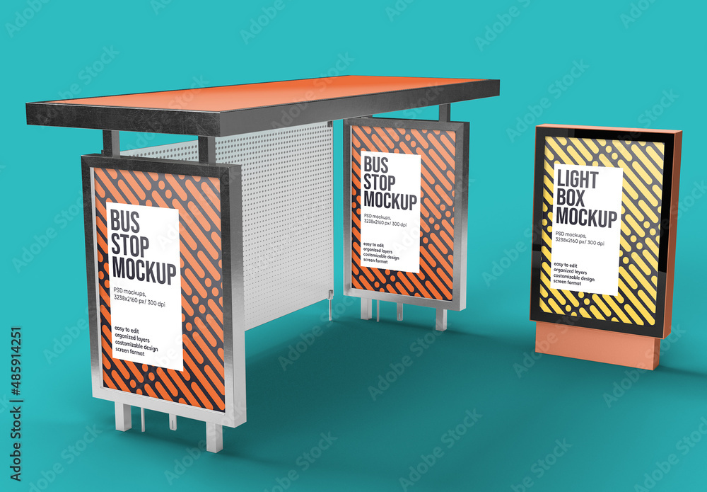 Bus Stop and City Light Poster Mockup Design Stock Template | Adobe Stock