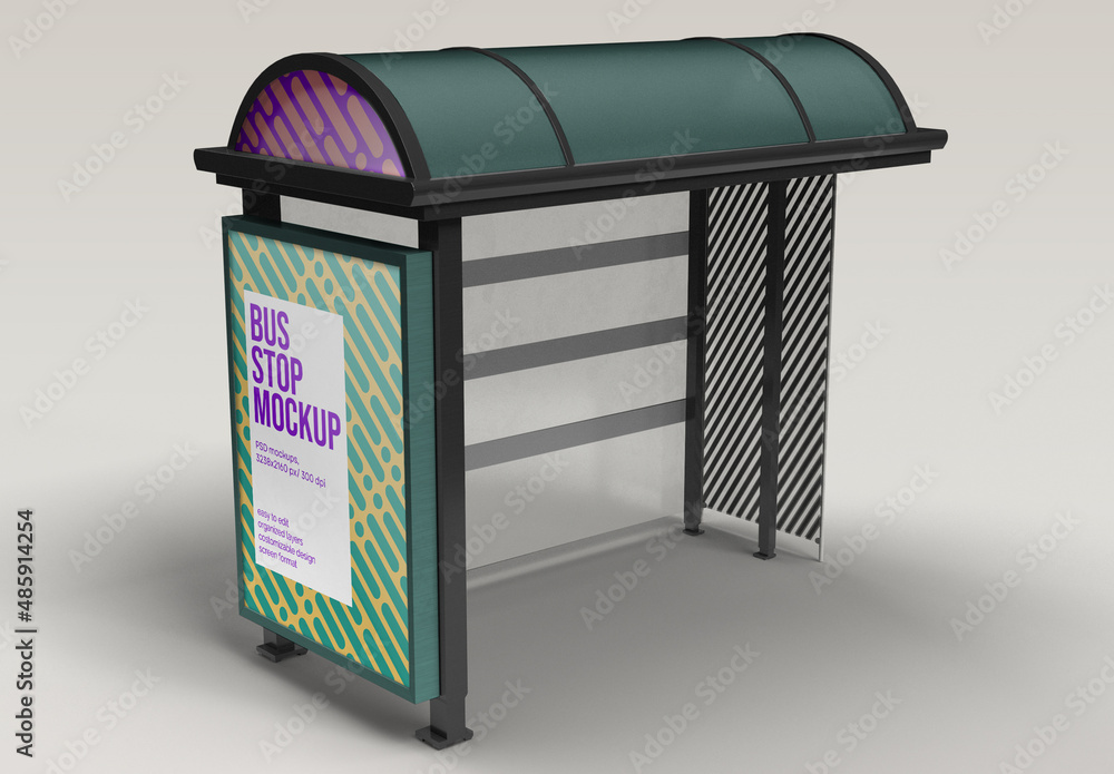 Bus Stop Poster Mockup – Front Side View of Urban Shelter with Vertical ...