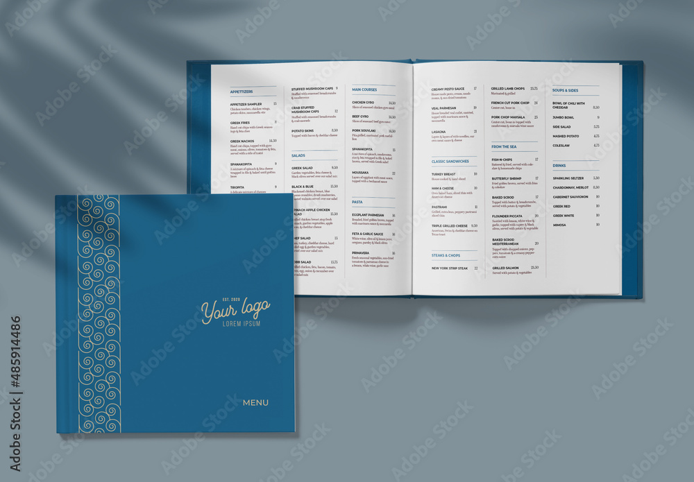 Blue Square Restaurant Menu Layout Stock Template | Adobe Stock