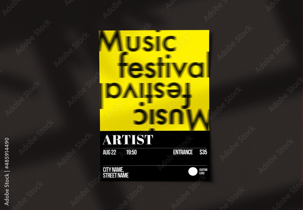 Typography Music Poster Layout with Yellow Accent Stock Template ...