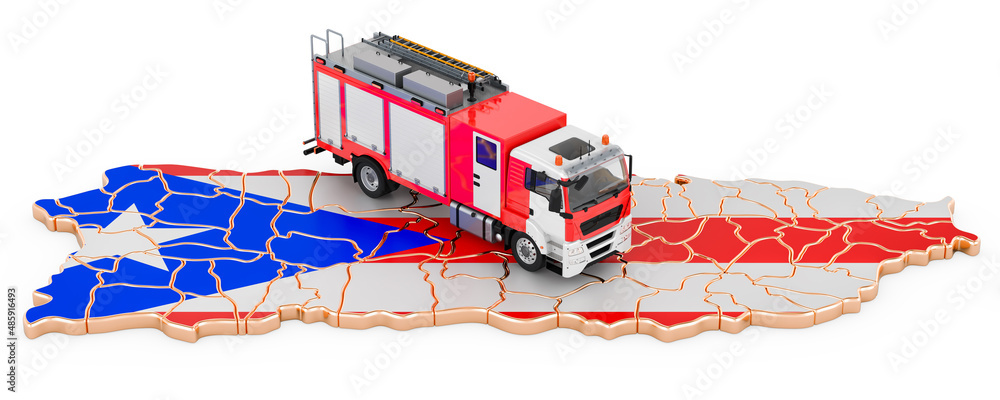 Fire department in Puerto Rico. Fire engine truck on the Puerto Rican ...