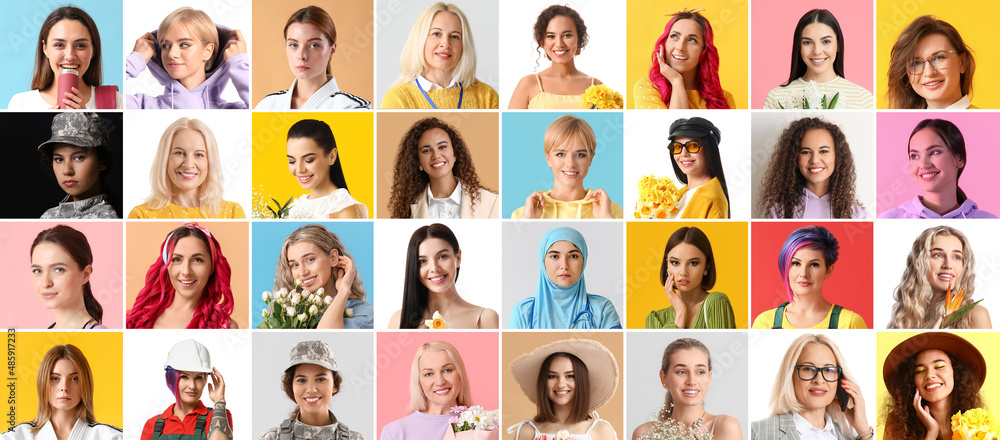 Group of women on color background. International Women's Day ...