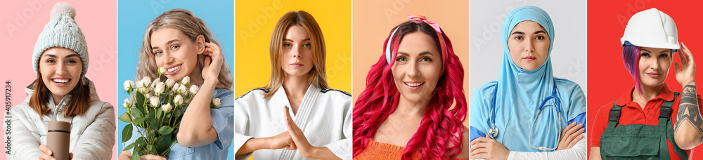 Group of women on color background. International Women's Day ...