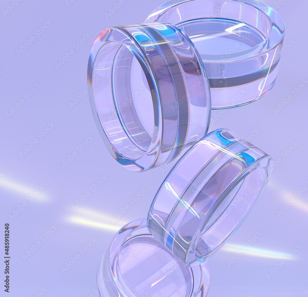 Abstract geometric shapes, crystal rounds or clear iridescent rings ...