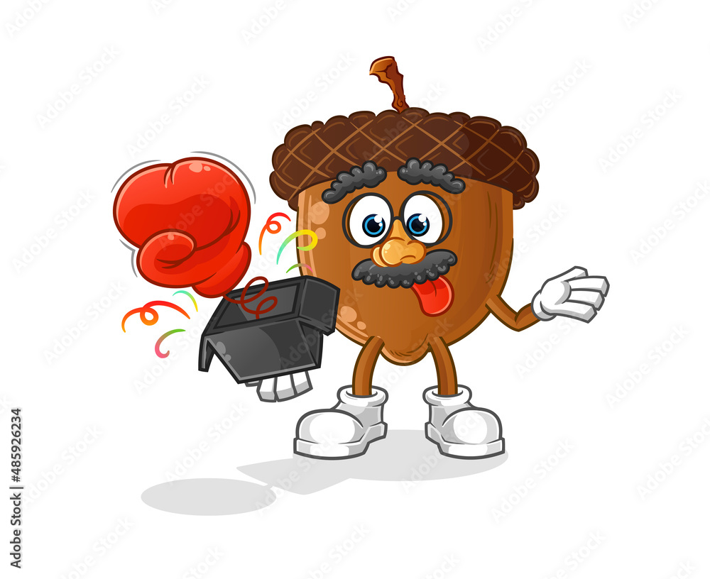 acorn head cartoon prank glove in the box. cartoon mascot Stock Vector ...