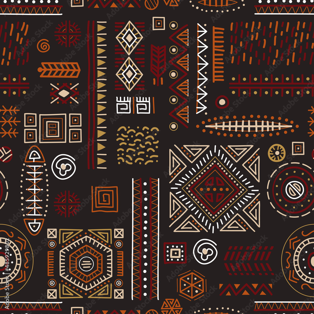 Colorful African art decoration tribal geometric shapes seamless ...