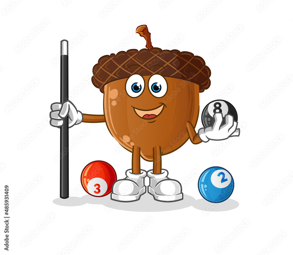 acorn head cartoon plays billiard character. cartoon vector Stock ...