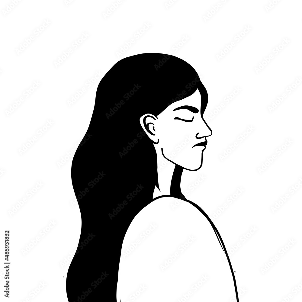 Angry or sad woman thinking. Profile portrait of reflective young lady ...