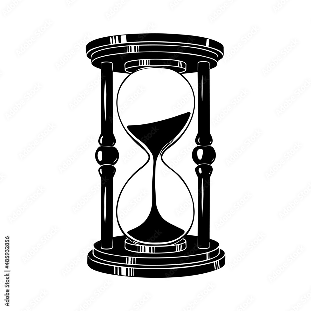 Vintage hourglass with mountains, moon and stars. Antique timer. Chalk ...