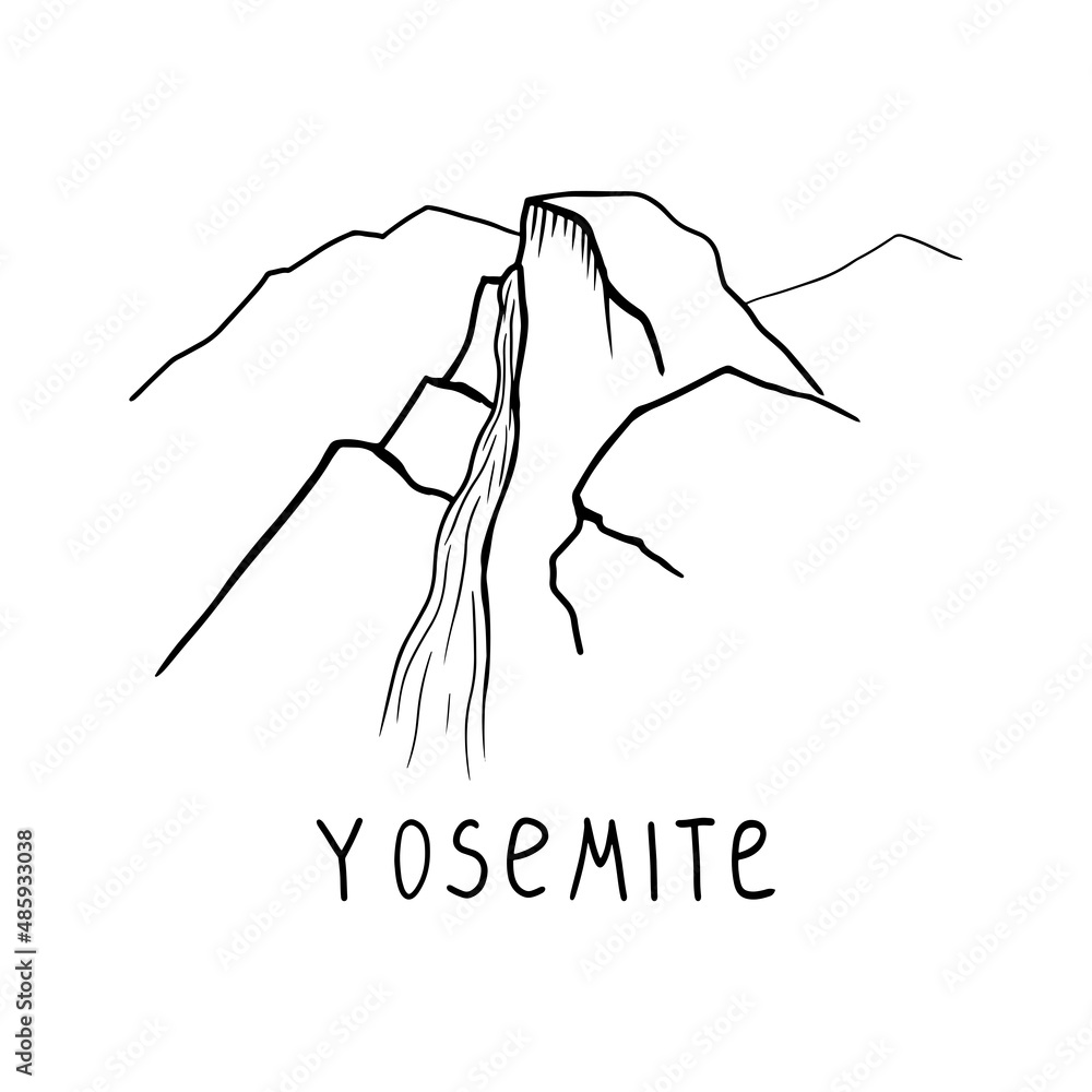 Vector Yosemite National Park In Califarnia Illustration Hand Drawn