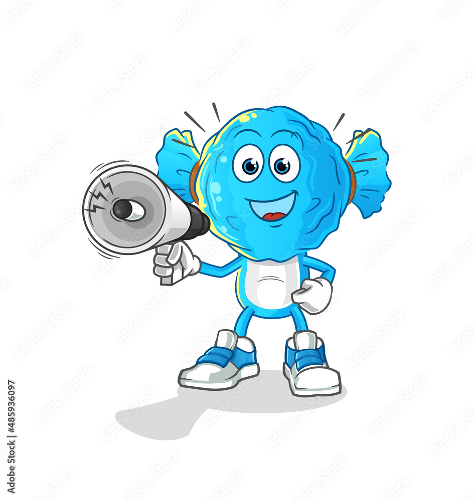candy head cartoon holding hand loudspeakers vector. cartoon character ...