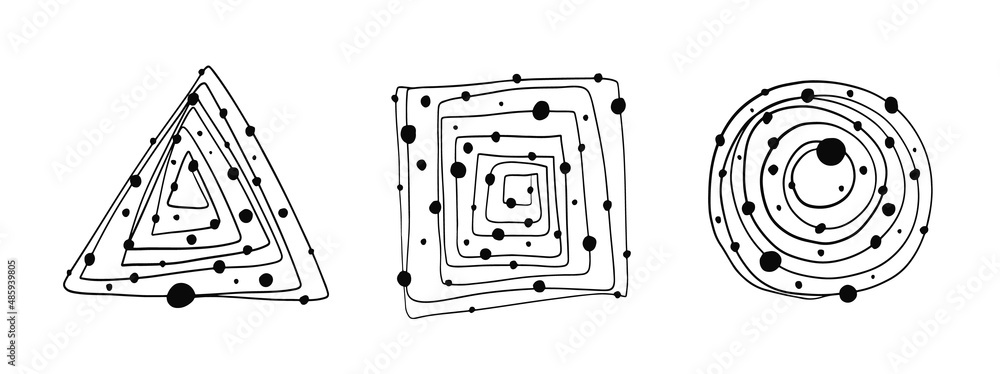 Set of isolated vector black doodle geometric round, triangle and ...