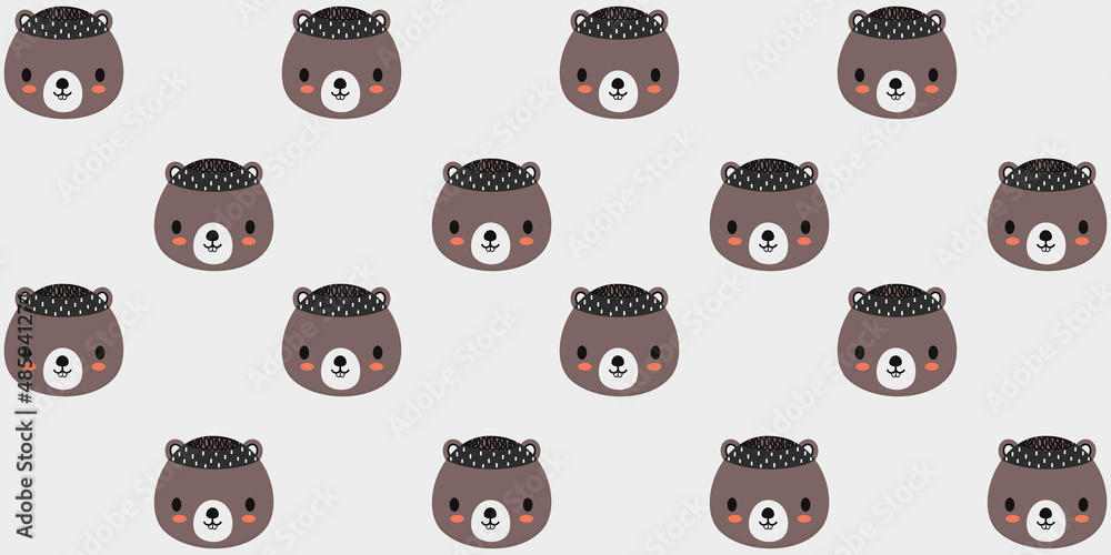 Cute childish seamless pattern. Cartoon cute beaver faces with ruddy ...