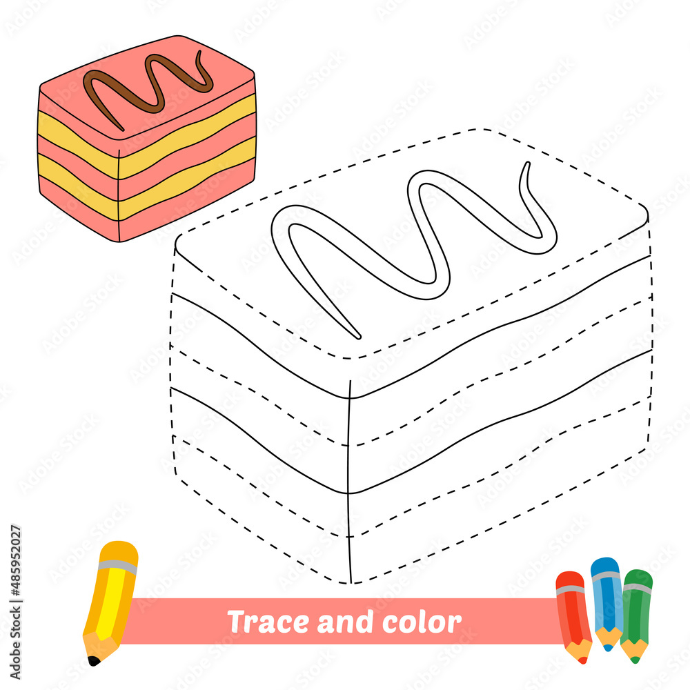 Trace and color for kids, cake vector Stock Vector | Adobe Stock