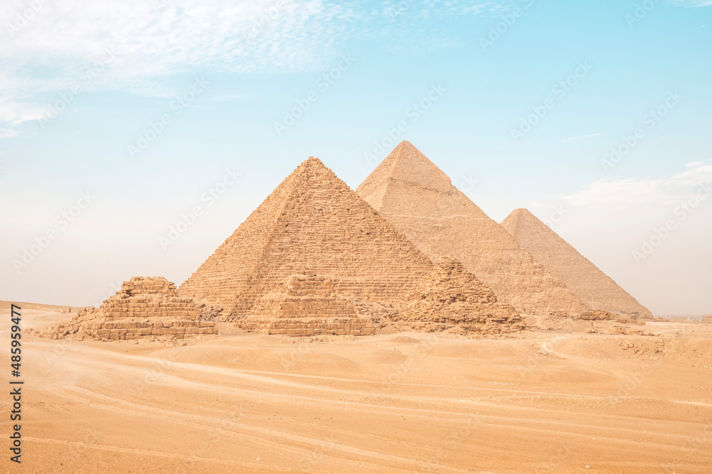 Egypt. Cairo - Giza. General view of pyramids from the Giza Plateau ...