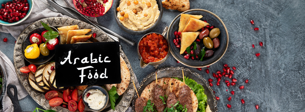 Arabic food assortment on dark background. Stock Photo | Adobe Stock
