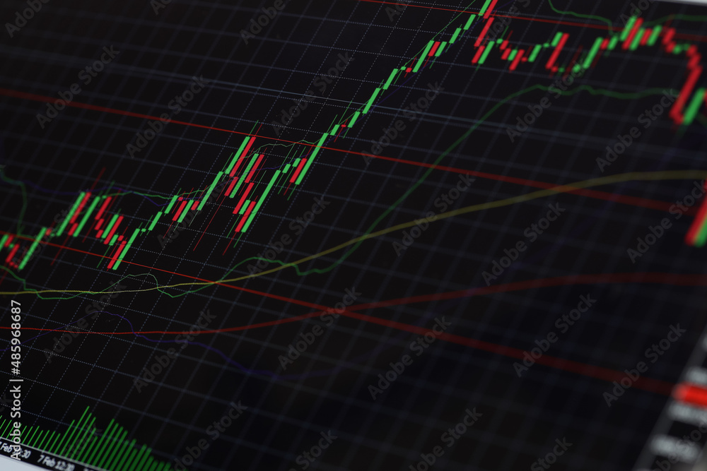 red green candlestick chart on black background Stock Photo | Adobe Stock