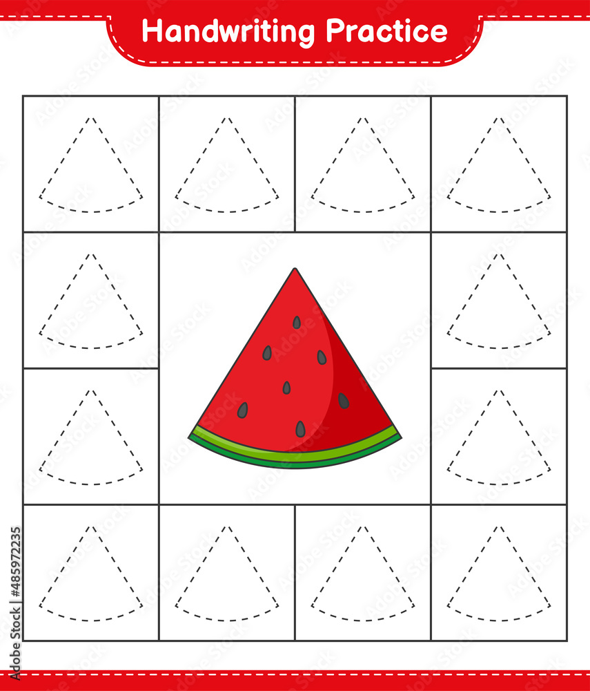 Handwriting practice. Tracing lines of Watermelon. Educational children ...