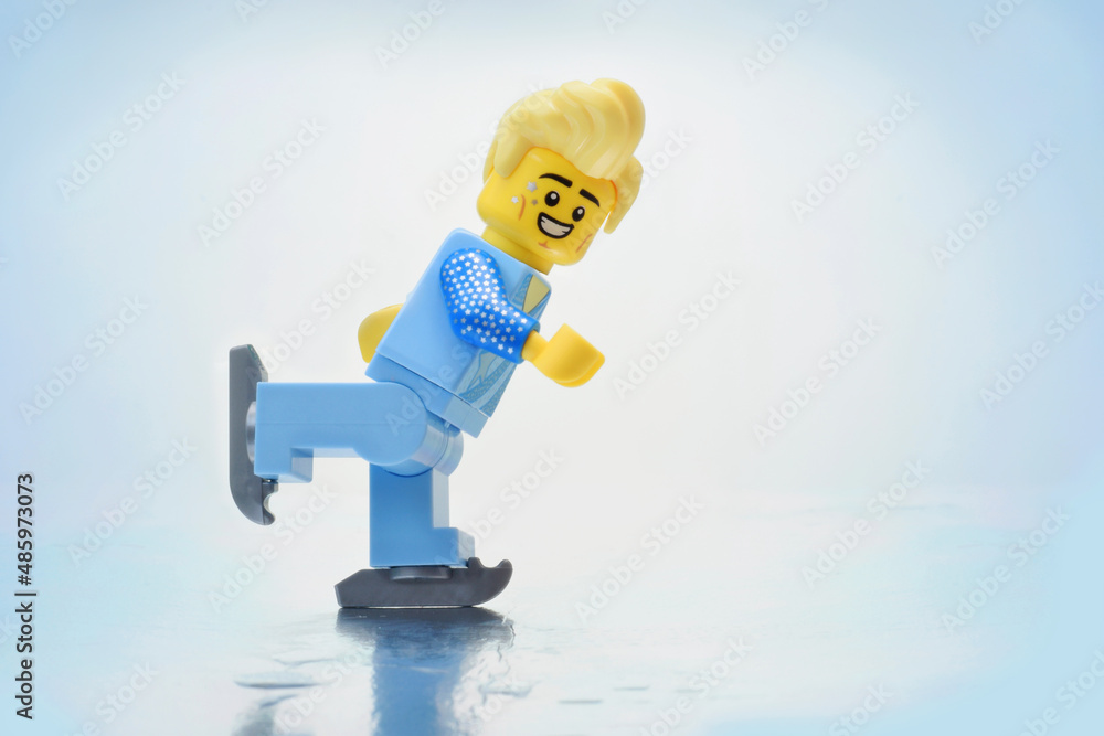 Plastic lego minifigure skater on ice. Editorial illustrative image to ...