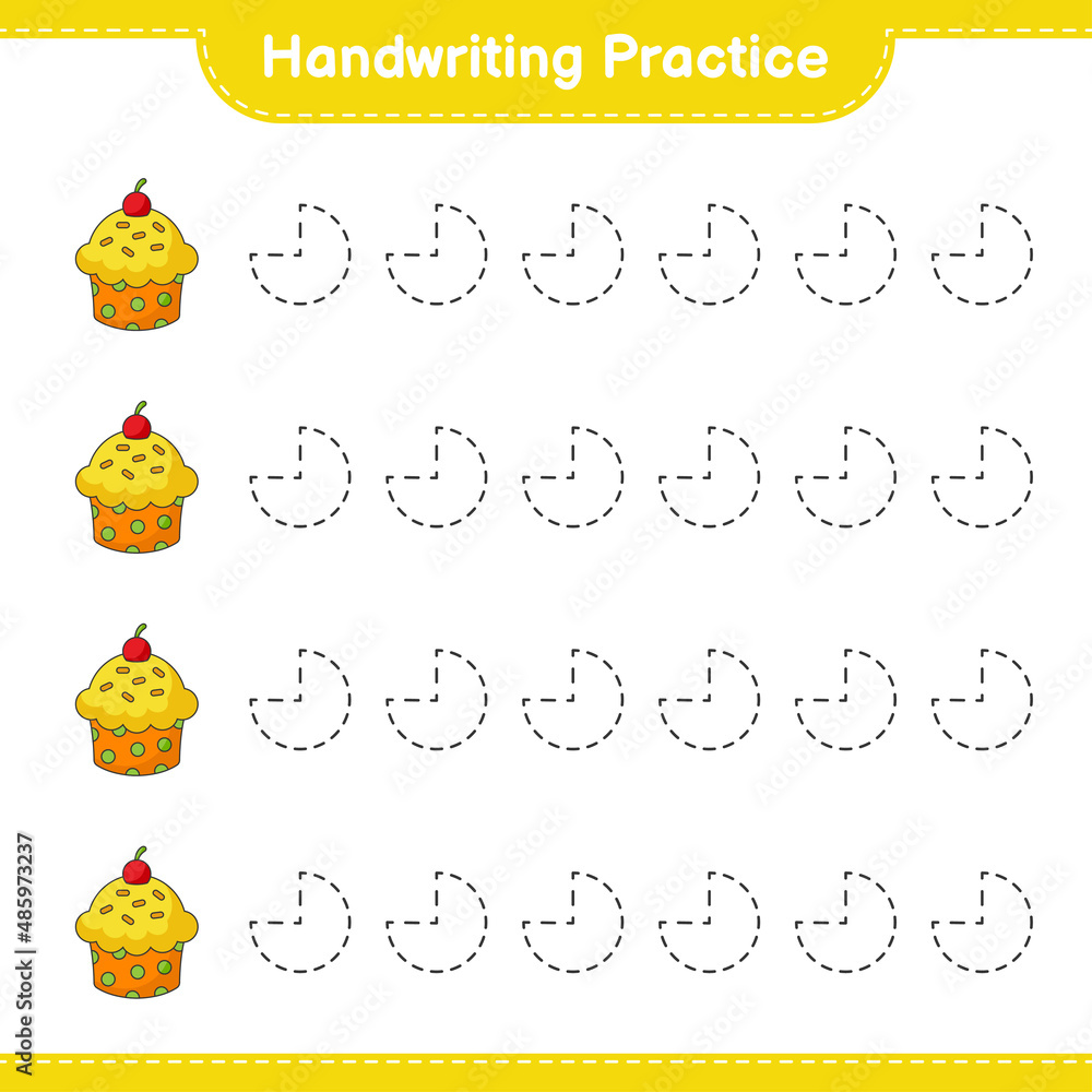 Handwriting practice. Tracing lines of Cup Cake. Educational children ...