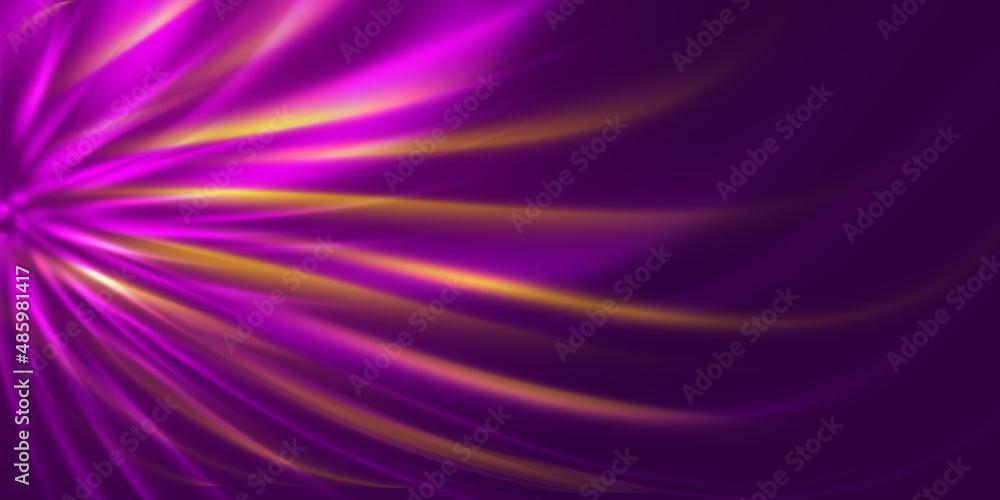 Bright abstract background. Velvet violet background, yellow neon waves ...