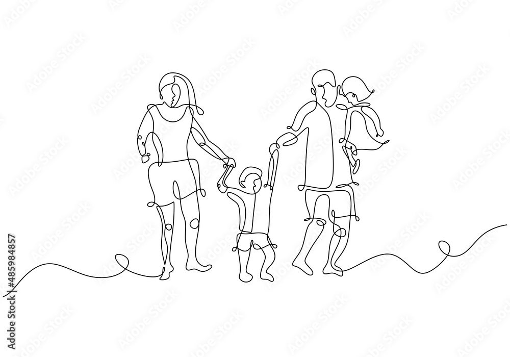 One continuous single drawing line art parents playing together with ...