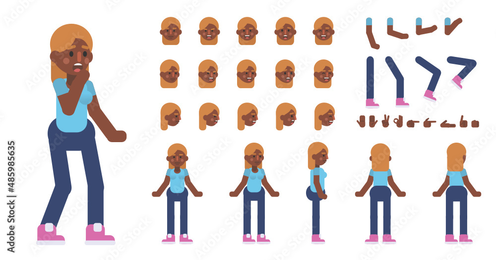 Cheerful black woman creation kit. Create your own action, pose ...