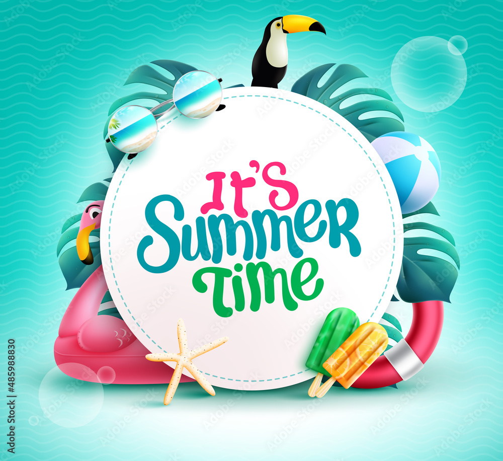 Summer time vector template design. It's summer time text with 3d ...
