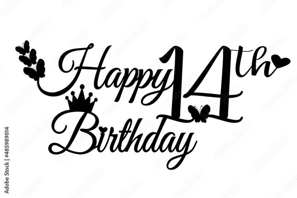 14th Happy Birthday Cake Topper Vector Illustration Stock Vector ...