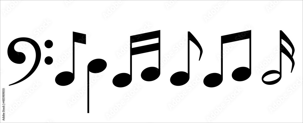 Music note icon set. Bass clef music notes key icons set. Musics sheet ...