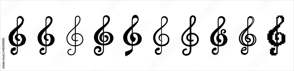 Music note icon set. Treble clef symbol illustration. Assorted ...