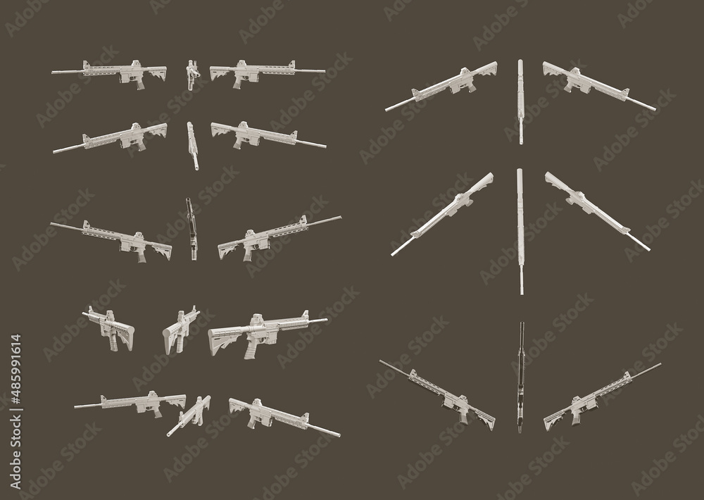 3d set of Gun render from different angles for vfx, animation movie and ...