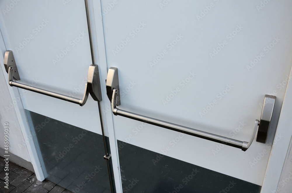 rear door of department store or warehouse with handle for quick ...