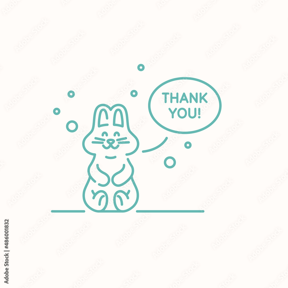 A postcard with a picture of a rabbit and the text thank you. Linear ...