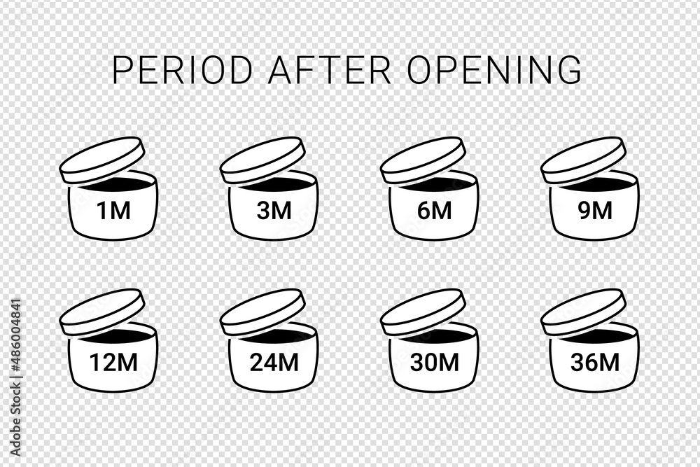 Period after open icons isolated on transparent background. PAO symbols ...