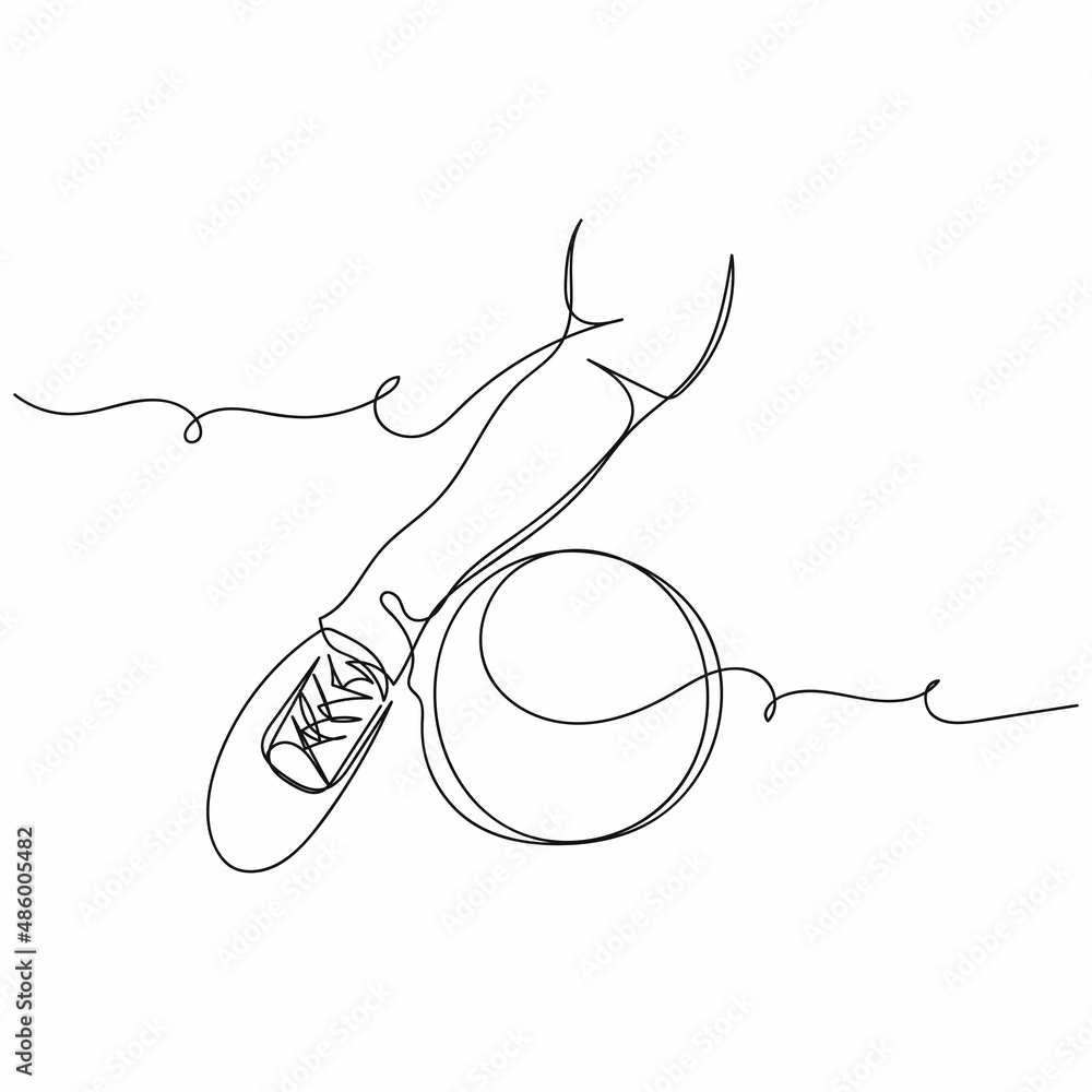 Continuous one simple single abstract line drawing of leg and soccer ...