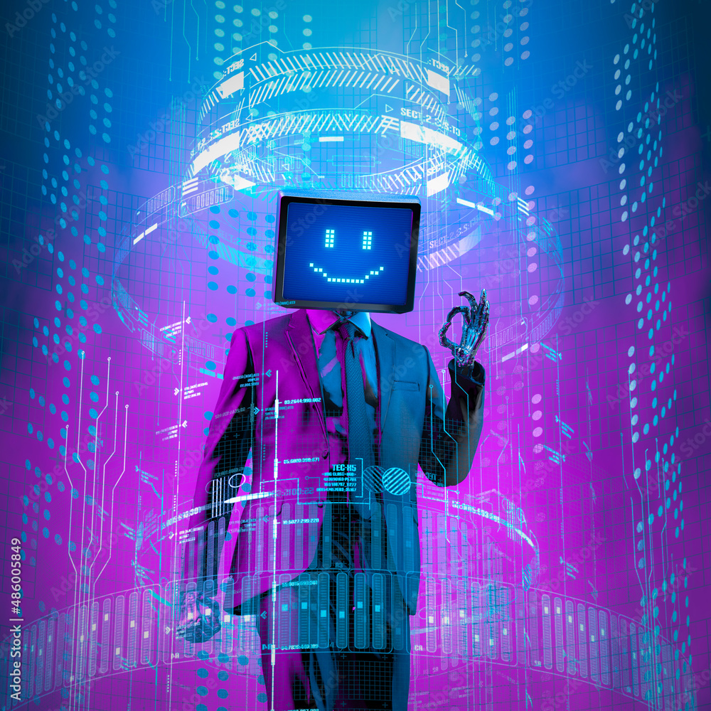 Businessman monitor head smiley media concept - 3D illustration of ...