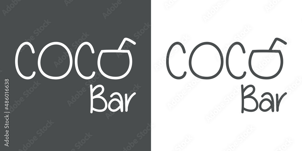 Beach bar. Logotipo de bebida de agua de coco. Banner con texto Coco ...