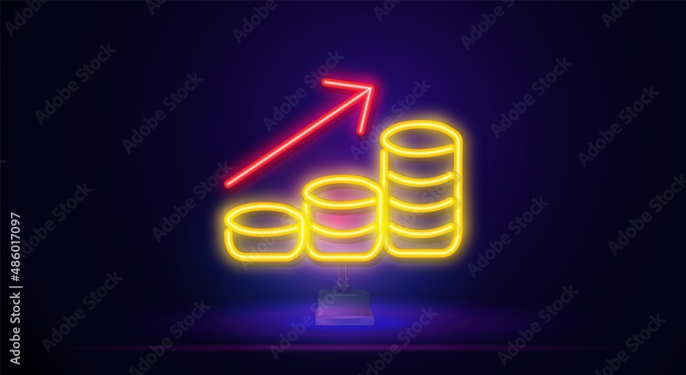 Vecteur Stock Neon sign of gold coins. Technology, startup and design ...