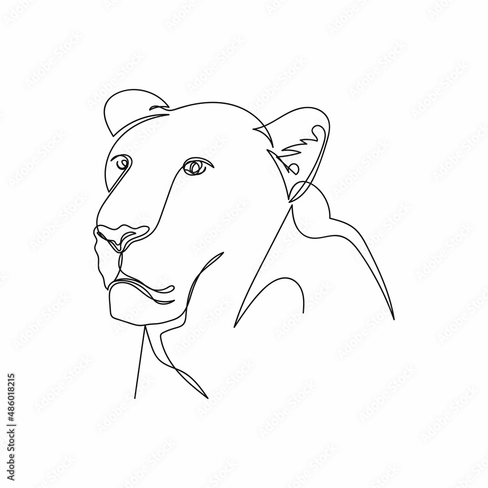 Continuous one simple single abstract line drawing of lioness animal ...