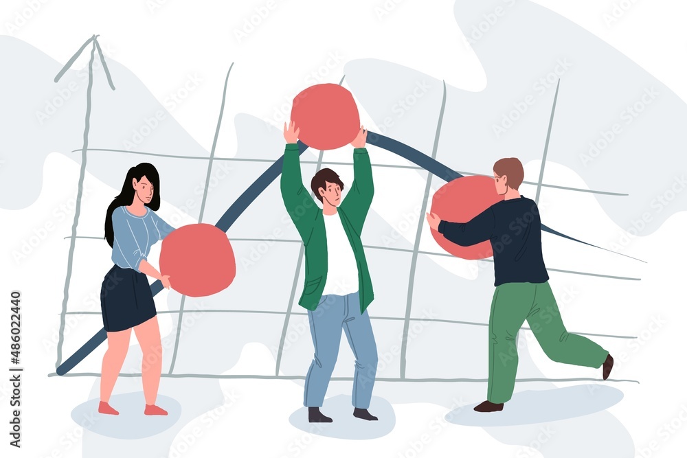 Vector cartoon flat characters,specialists work with huge chart ...