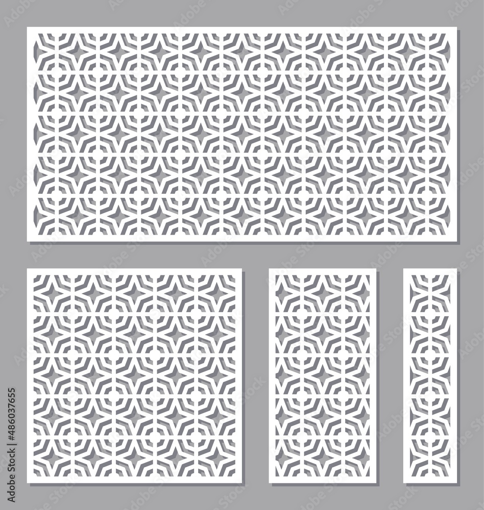 Set of panels with a geometric pattern. Stencils, lattice of square ...