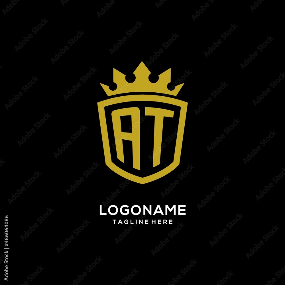 Initial AT logo shield crown style, luxury elegant monogram logo design ...