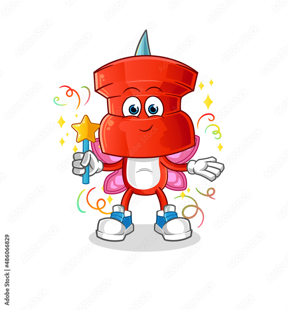Vetor de push pin head cartoon fairy with wings and stick. cartoon ...