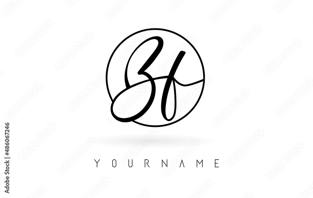 Handwritten letters Bf logo design with simple circle vector ...