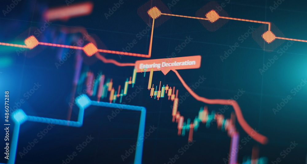 Charts of financial instruments with various type of indicators ...