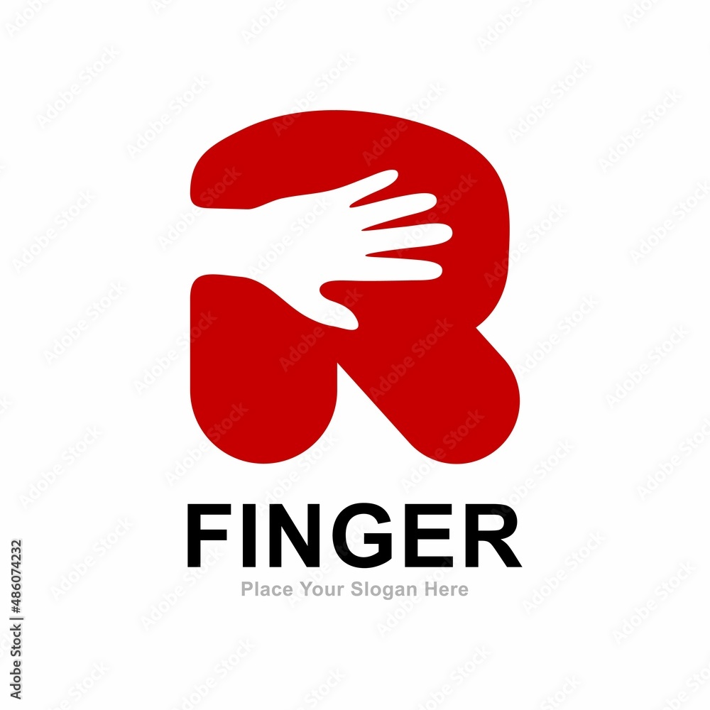 letter R with hand fingers logo vector design. Suitable for hand symbol ...