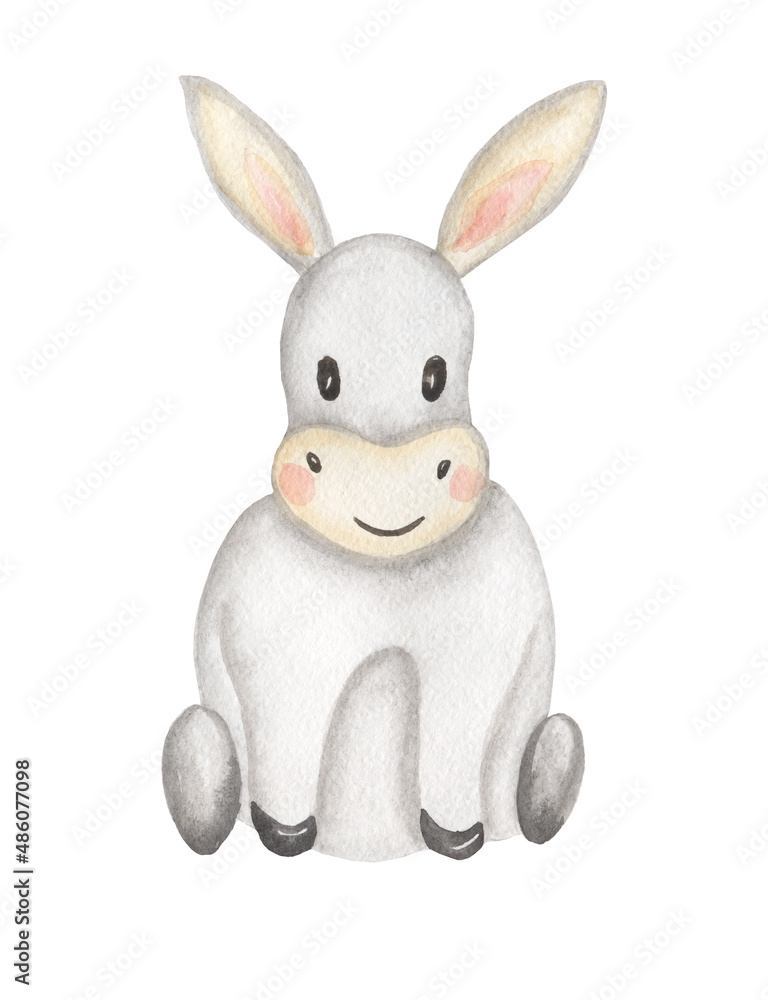 Cute Boho Animal Clipart, Watercolor hand drawn donkey illustration ...